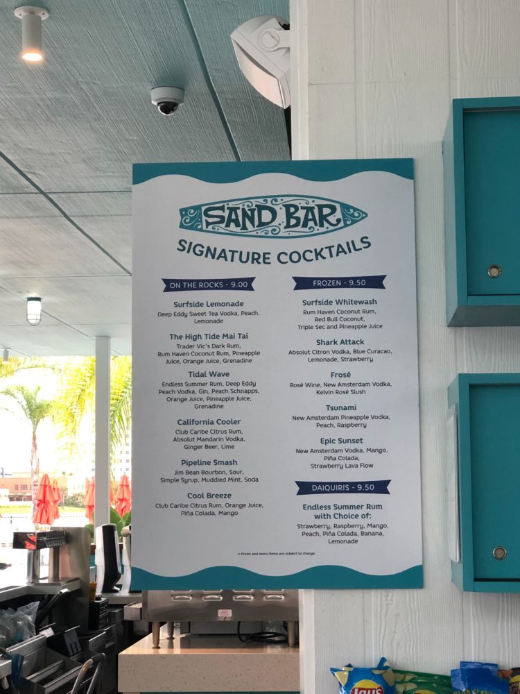 sandbar surfside bar drink menu - WDW News Today