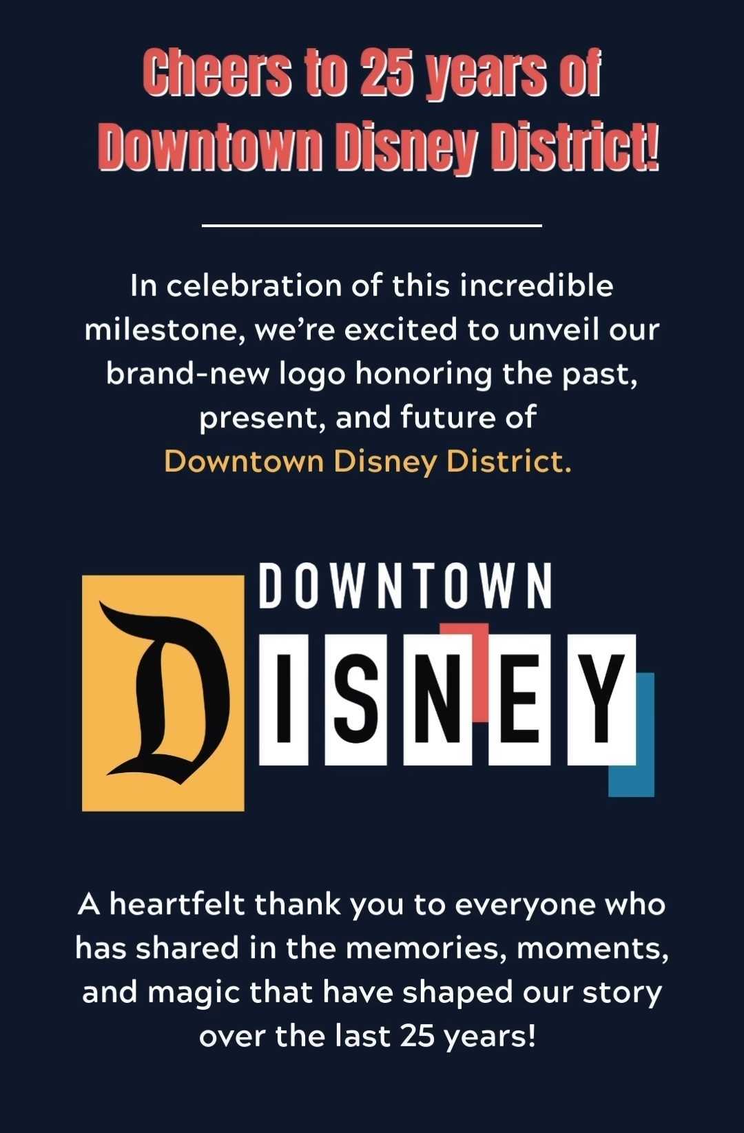 Downtown Disney Reveals Slightly Updated Logo for 25th Anniversary ...